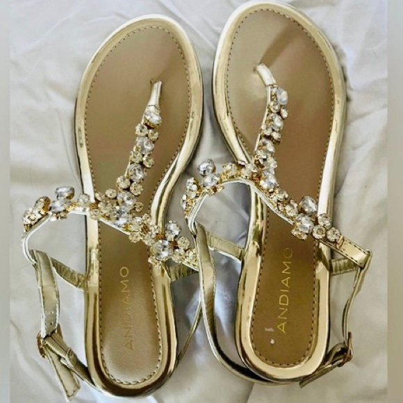 Andiamo | Shoes | Andiamo Gold And Bling Aterrence Thong Sandals Womens ...